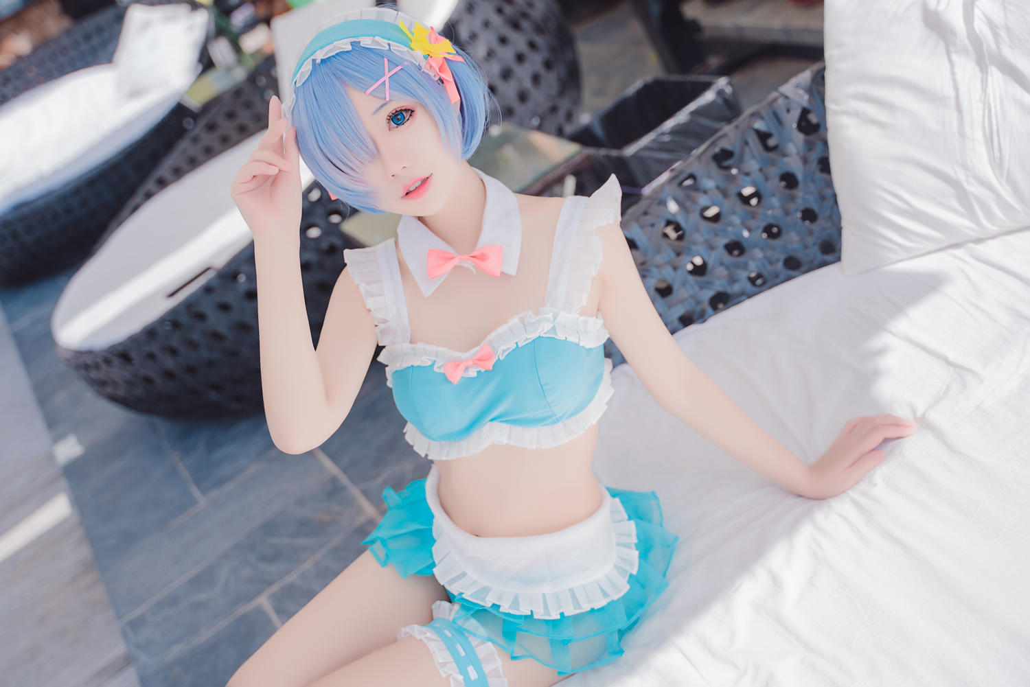 猫君君_MaoJun – 蕾姆浅蓝色泳装 [50P] – 热力图